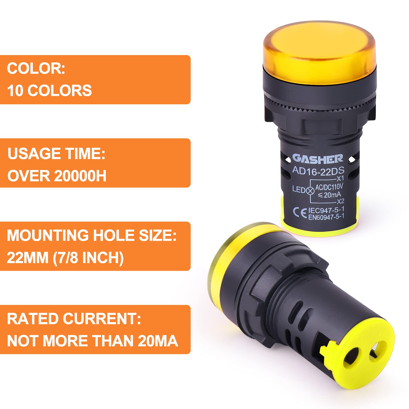 Snapklik.com : GASHER 12V/24V/110V 20mA Energy Saving Indicator Light ...