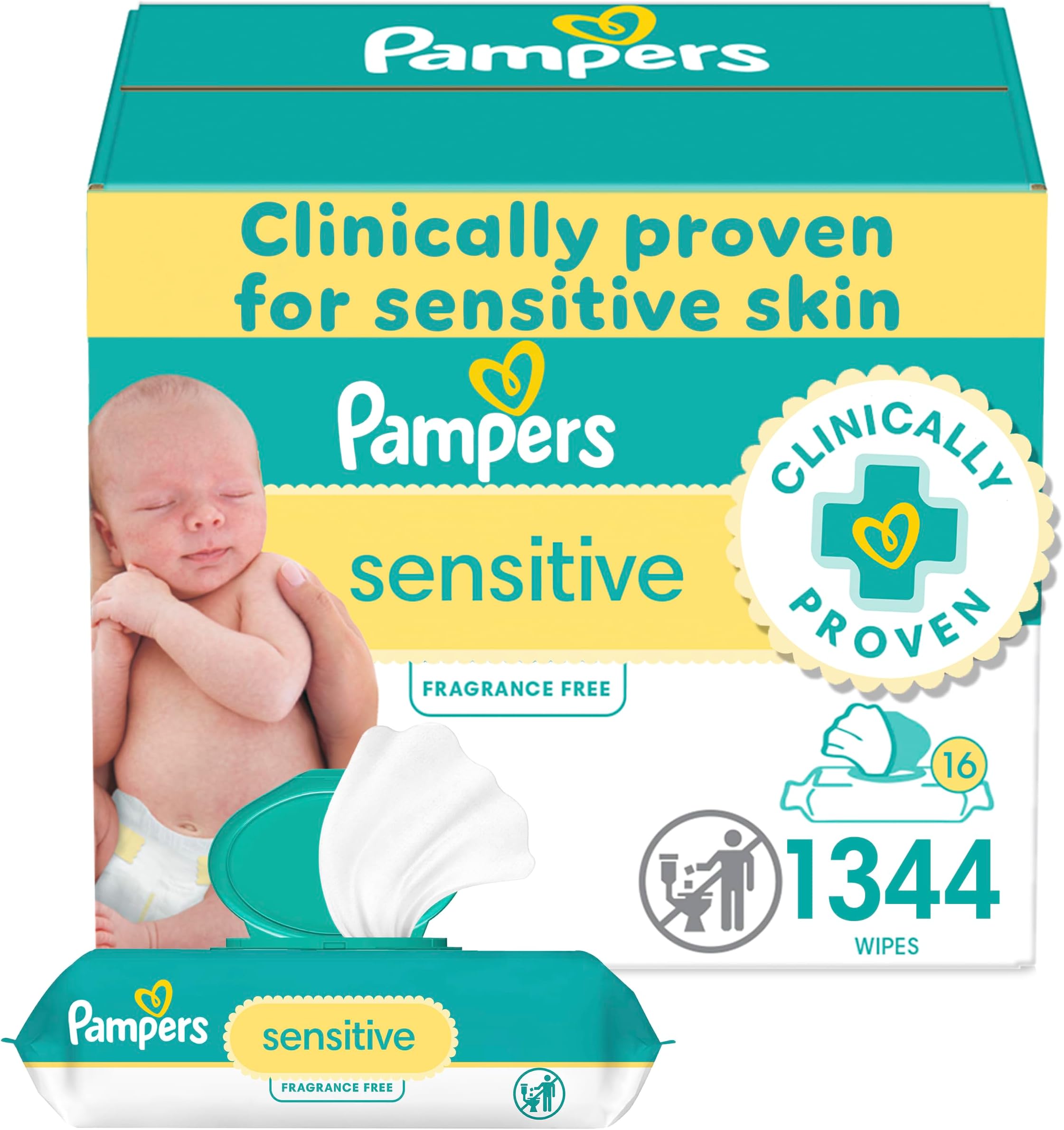 Amazon.com: Pampers Baby Wipes Sensitive, Water Based Baby Wipes ...