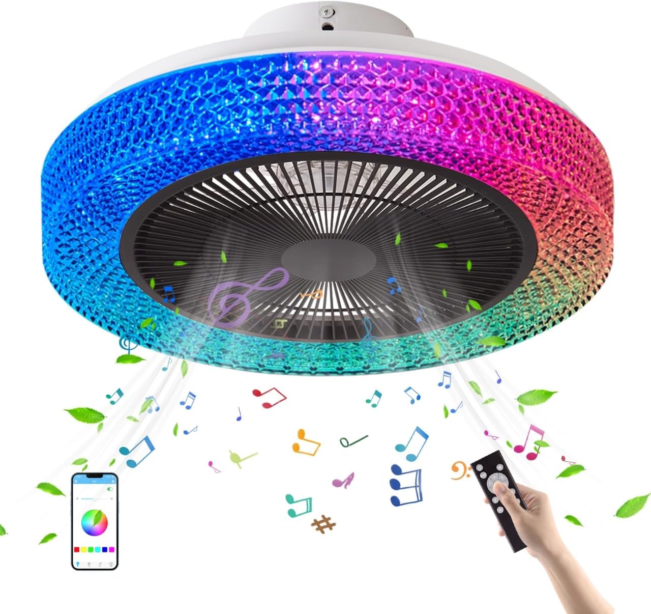 ASANCU RGB Ceiling Fan Light, 19.09-Inch, Dimmable LED Color Changing ...