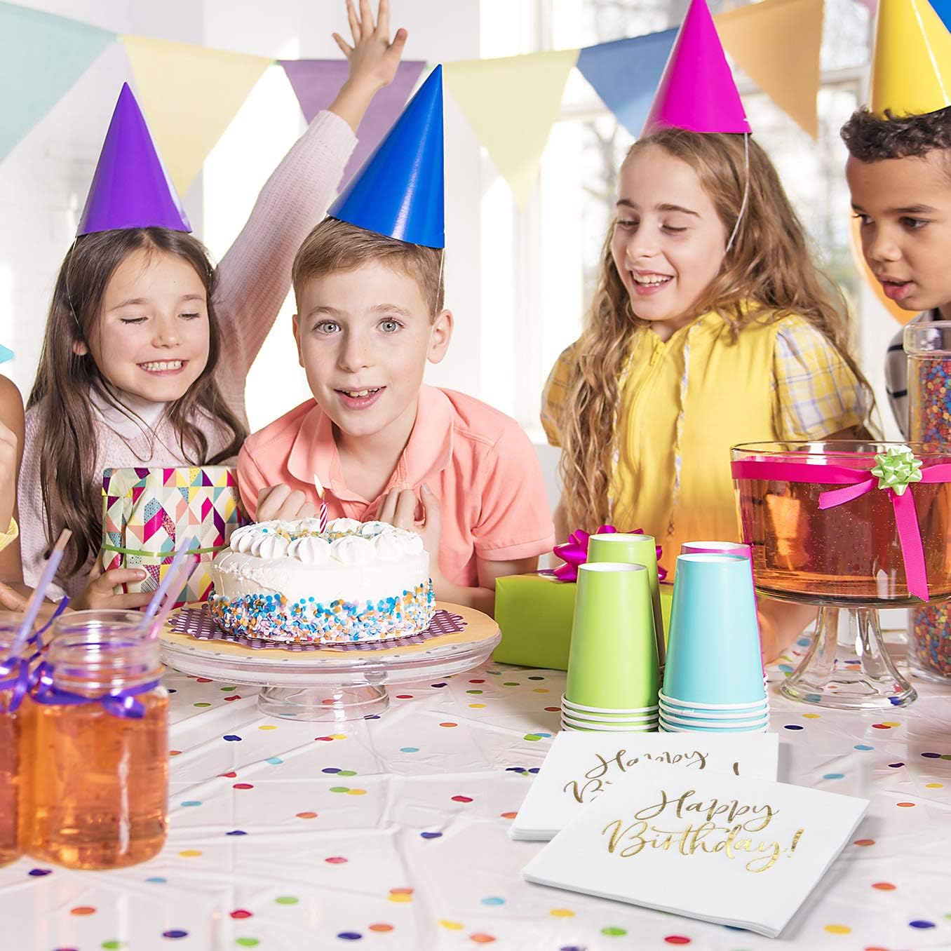 MORGIANA 50 Pack Happy Birthday Napkins, Linen Feel Disposable White ...