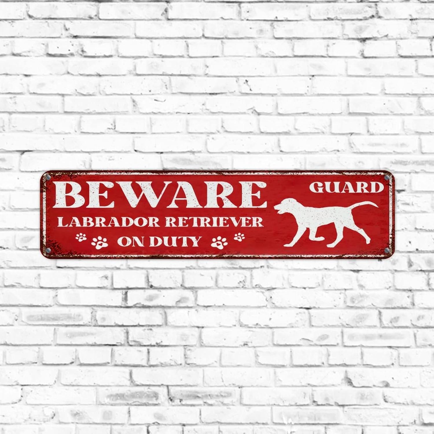 Amazon.com : Beware Labrador Retriever on Duty Metal Sign Rustic Retro ...