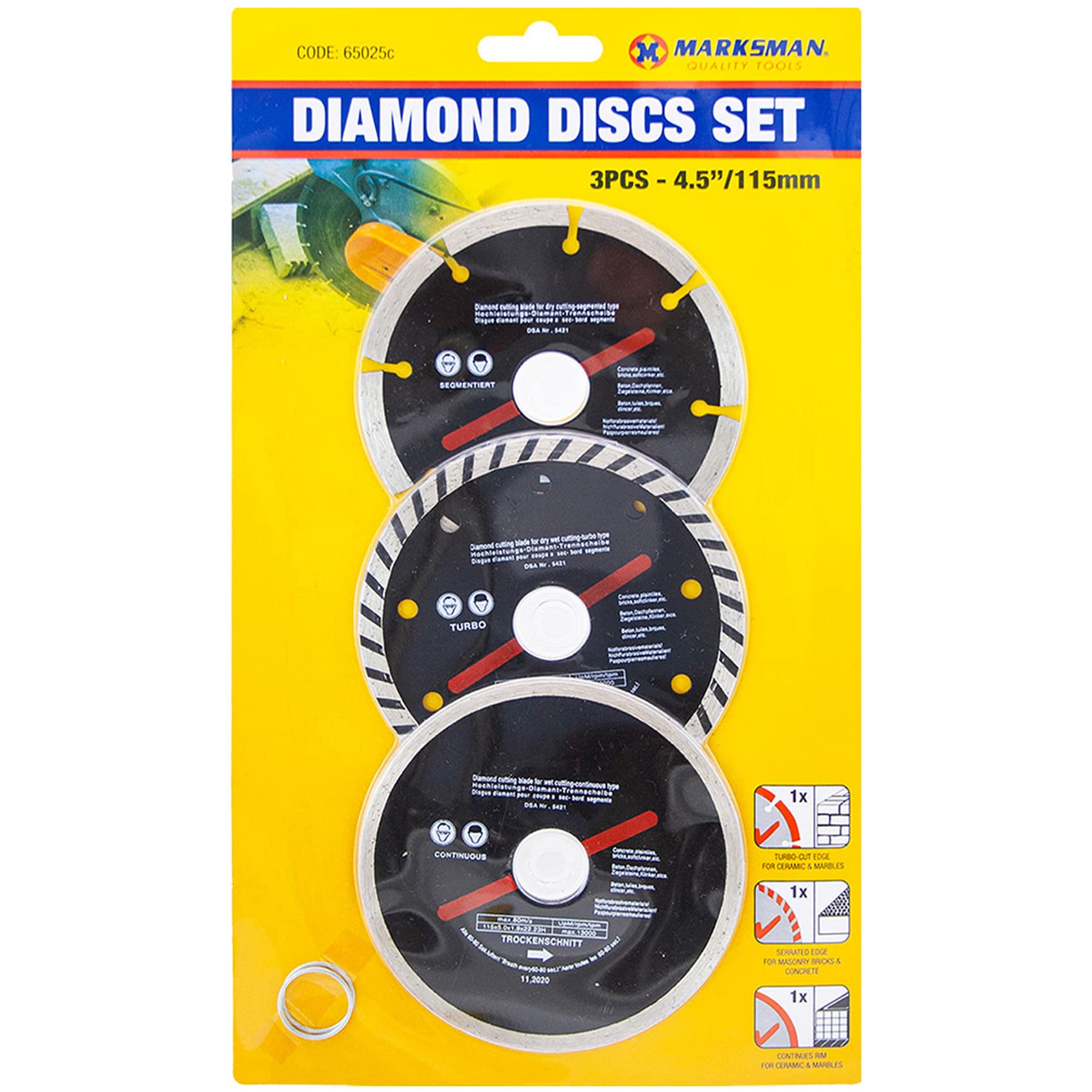 3 Pcs MARKSMAN Professional 4.5” BLACK Diamond Discs Set Cutting Blades ...