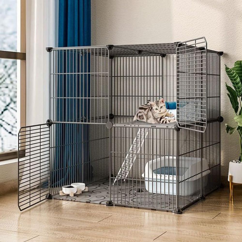 ybaymy 2 Tier Cat Cage Indoor, Large DIY Cat Enclosure, Encrypted ...