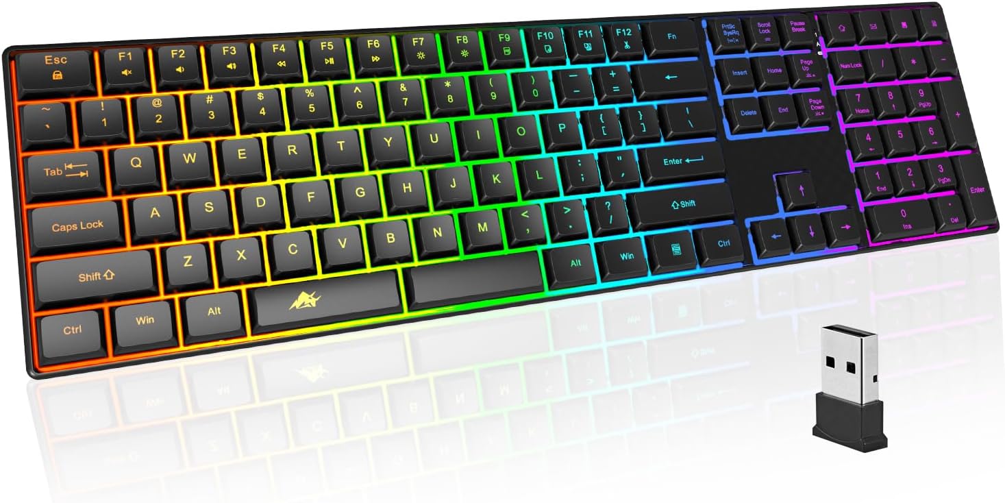 Amazon.com: POWZAN Wireless Backlit Keyboard Quiet - Computer Rechargeable Ergonomic Light UP ...