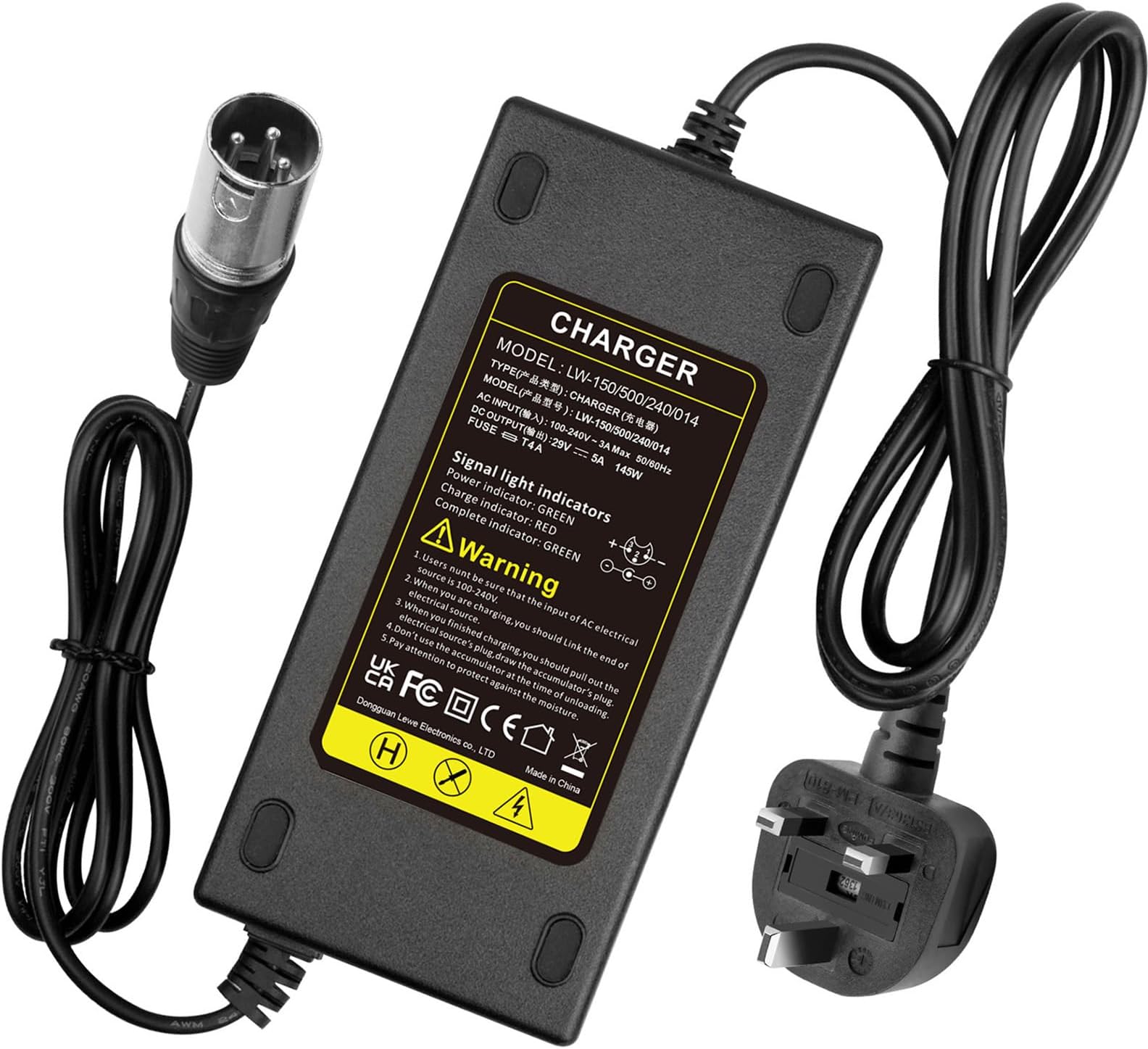 ARyee 29V 24V 5A Scooter Charger, 3 Pin Male XLR Connector Battery Charger for Electric ...