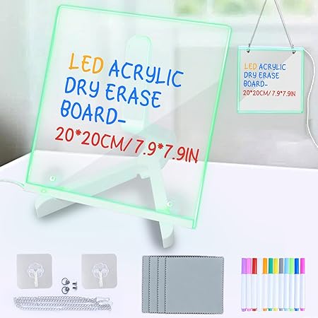 Amazon.com : Acrylic Dry Erase Board with LED Light, 8x8"LED Note Board ...
