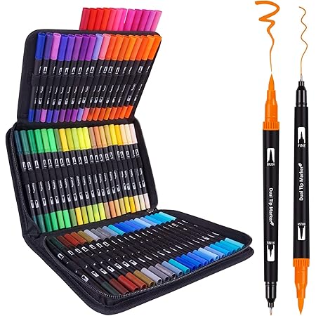 Amazon.com: ZSCM Art Duo Tip Brush Markers Set , 60 Colors Fine& Brush ...