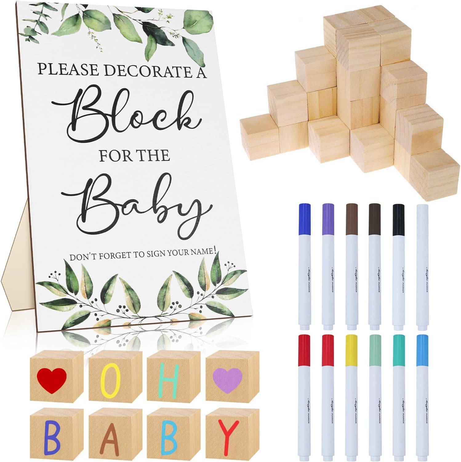 Amazon.com : Baby Shower Game Sign Kit - Gender-Neutral Greenery Baby ...