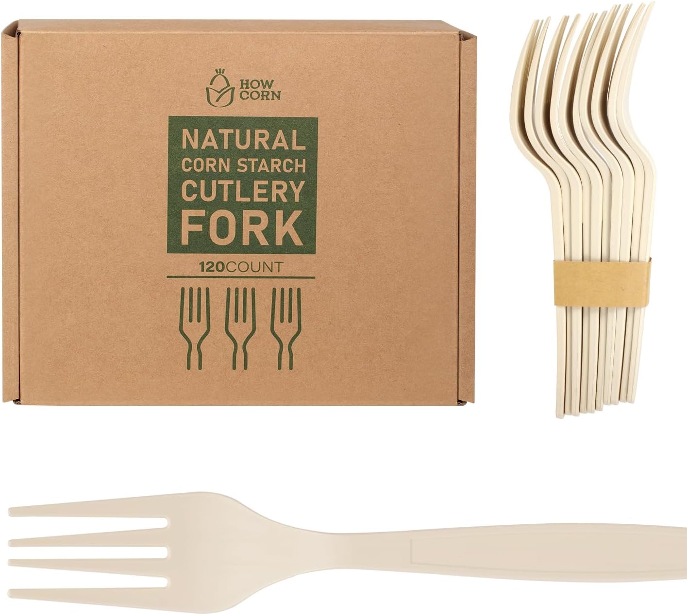Amazon.com: How Corn Biodegradable Plastic Forks - 120 Pack Disposable ...