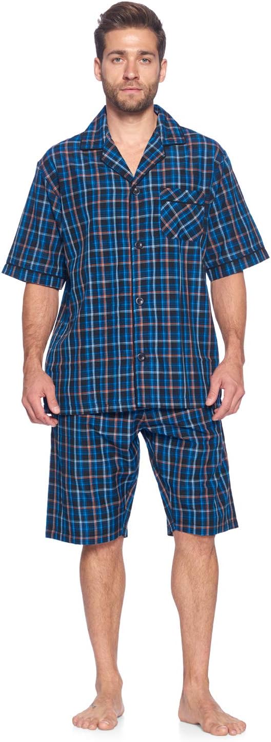 Ashford & Brooks Men’s Woven Pajama Shorts Set Short Sleeve Button Down ...