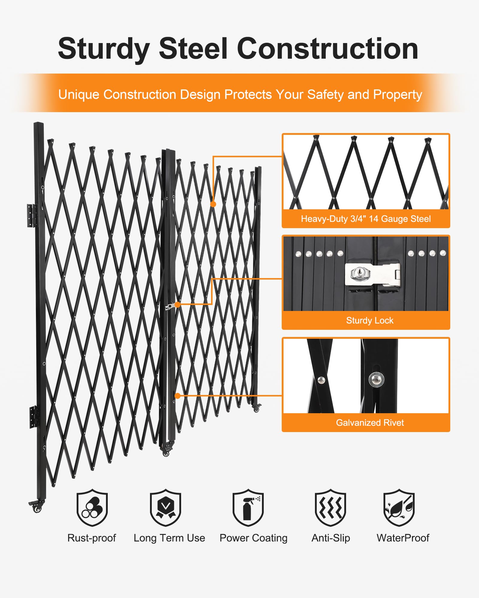 Snapklik.com : Single Folding Security Gate, 61" H X 122" W Flexible ...
