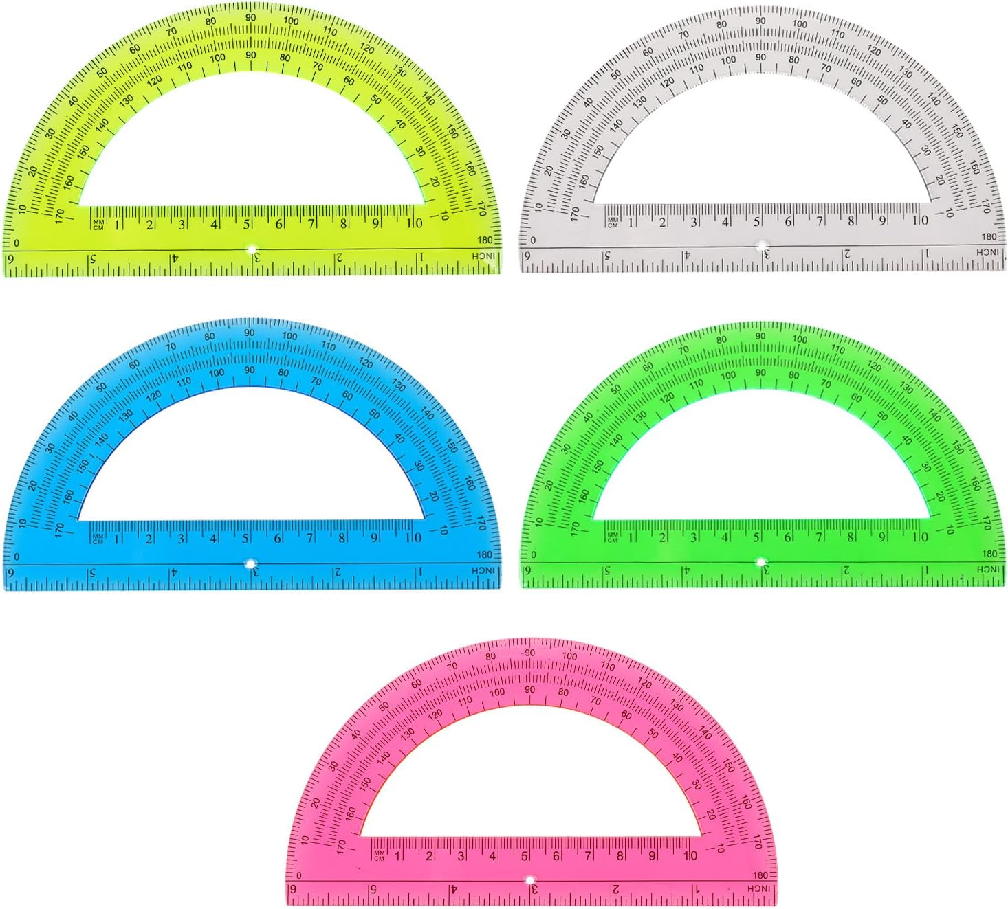 Amazon.com : 5 Pack Plastic Protractor 6 Inch Math Protractor 180 ...