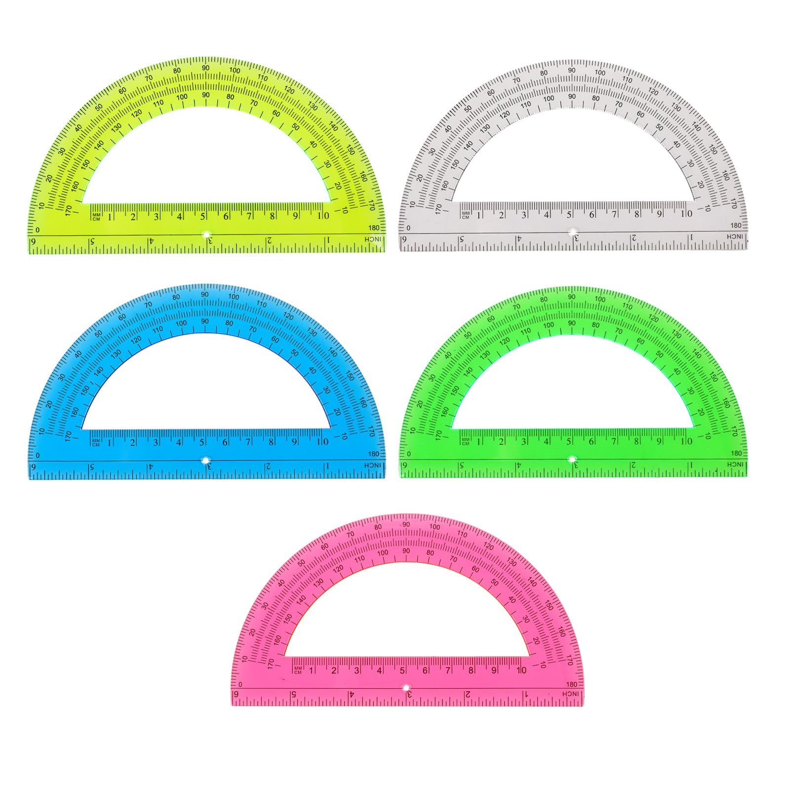 5 Pack Plastic Protractor 6 Inch Math Protractor 180 Degree Translucent ...