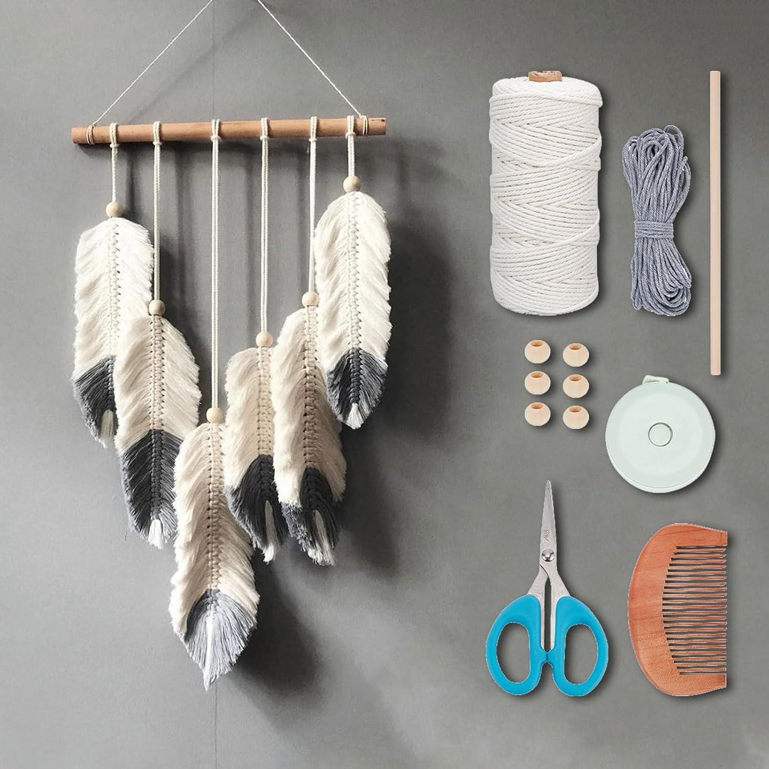 Amazon.com: ORIGACH DIY Macrame Feather Wall Hanging Kit Boho White and ...