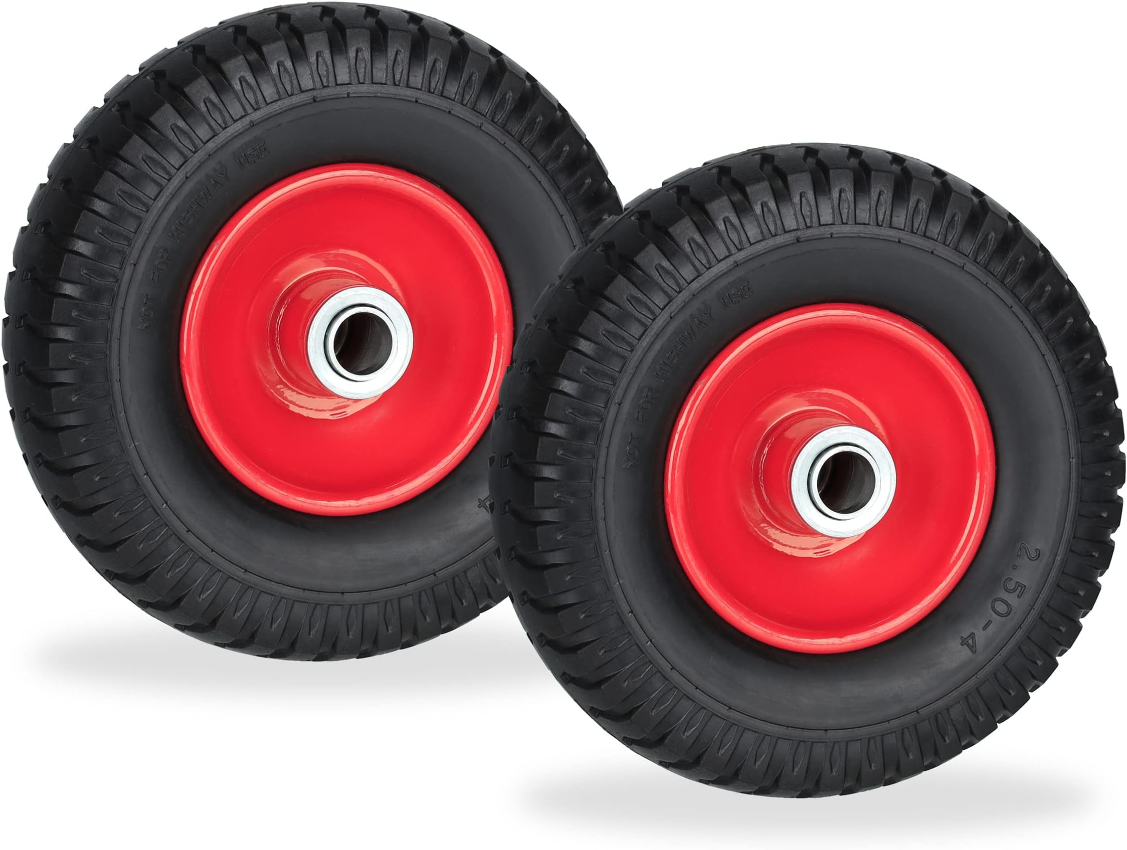 Relaxdays Wheelbarrow Wheels 2.50-4, Set of 2, Solid Rubber, Steel Rim ...
