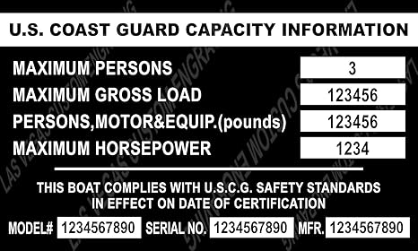 Amazon.com: Custom Aluminum Boat Capacity & Data Plate Black : Sports ...