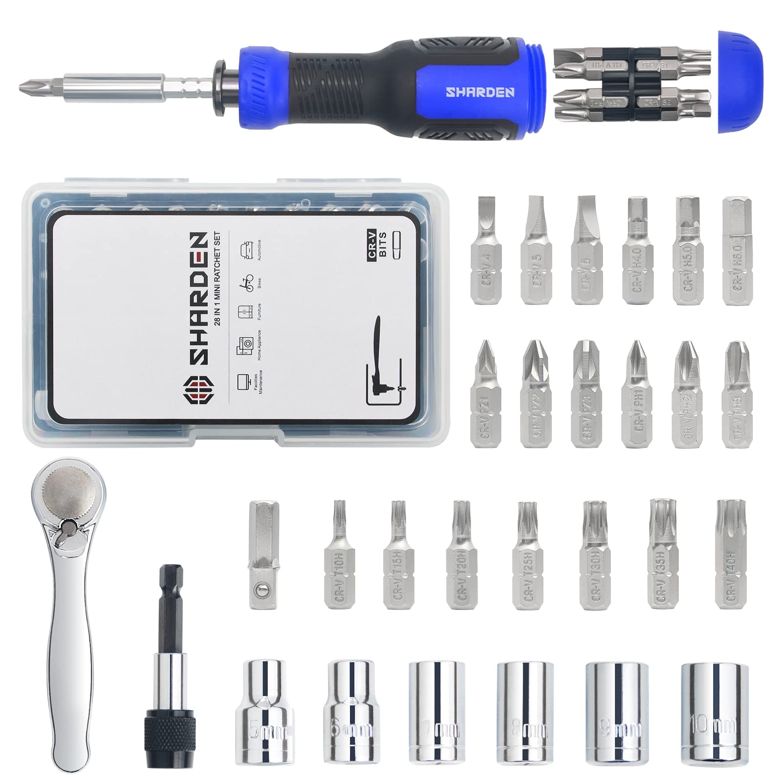 Amazon.com: SHARDEN Multibit Screwdriver 13-in-1 and 1/4 Mini Ratchet ...