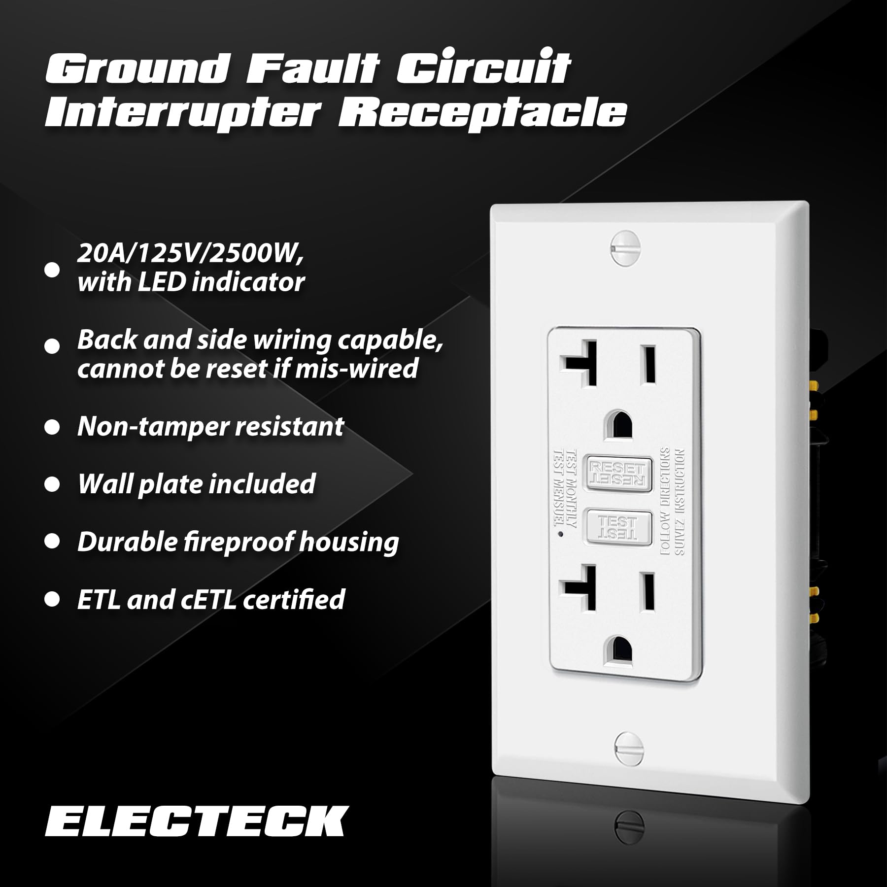 Snapklik.com : ELECTECK 10 Pack GFCI Outlets 20 Amp, Non-Tamper ...
