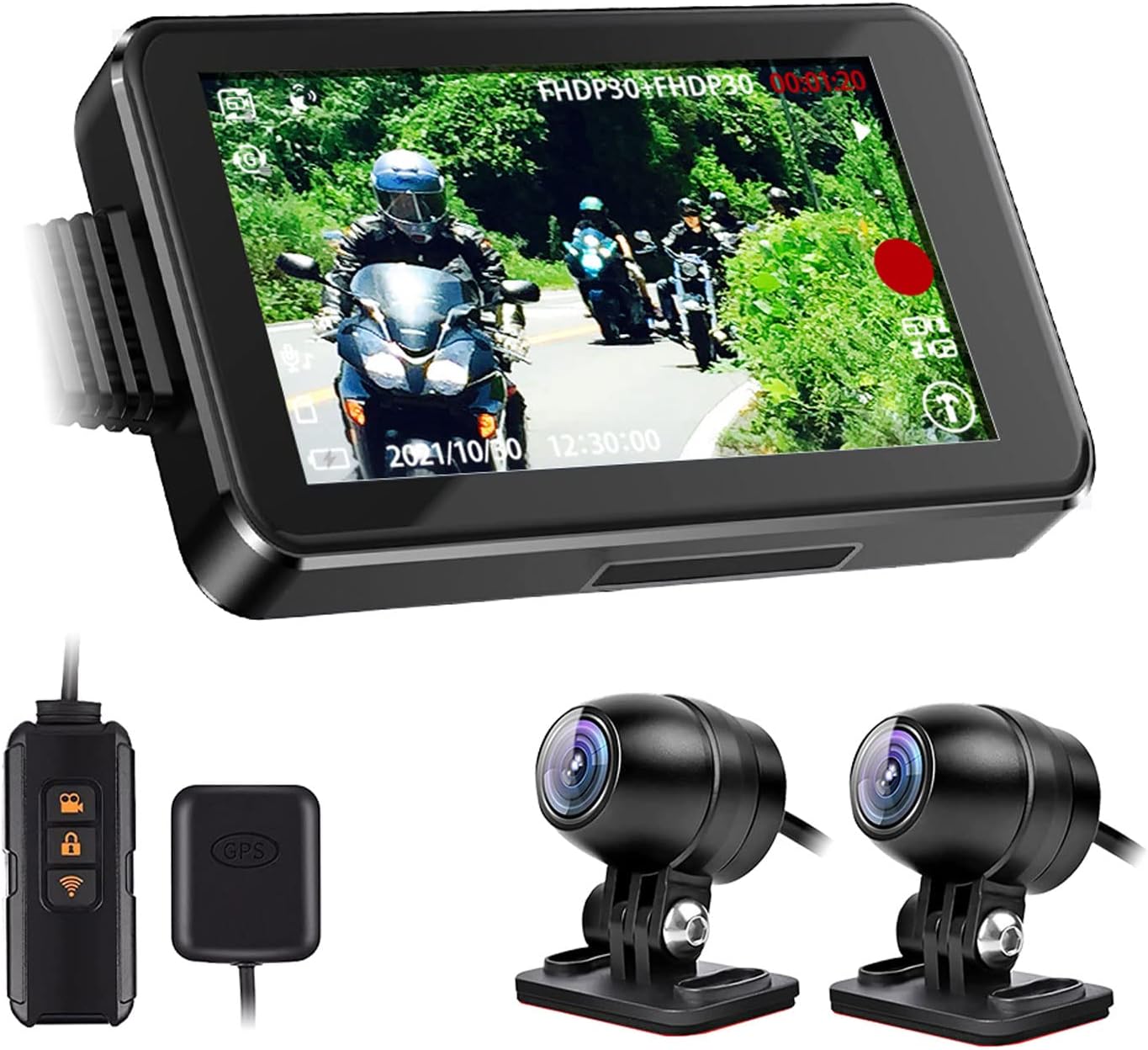 Amazon.co.jp: MAXWIN(マックスウィン) バイク用 ドライブレコーダー 前後同時録画 2カメラ 分離型 GPS 4インチ タッチパネル リモコン リアモニター Gセンサー ...