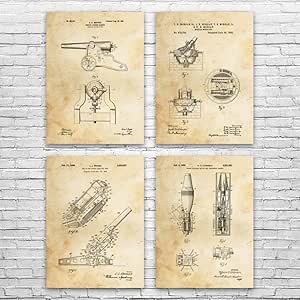 Amazon.com: Artillery Patent Posters Set of 4 (8x10), Military Wall Art ...