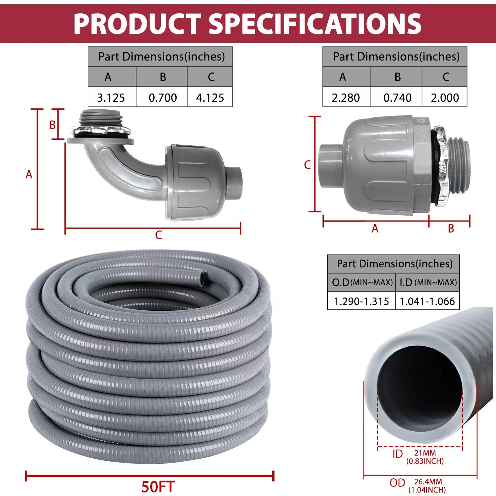 Snapklik.com : 3/4inch 50ft Electrical Conduit Kit,Flexible Non ...