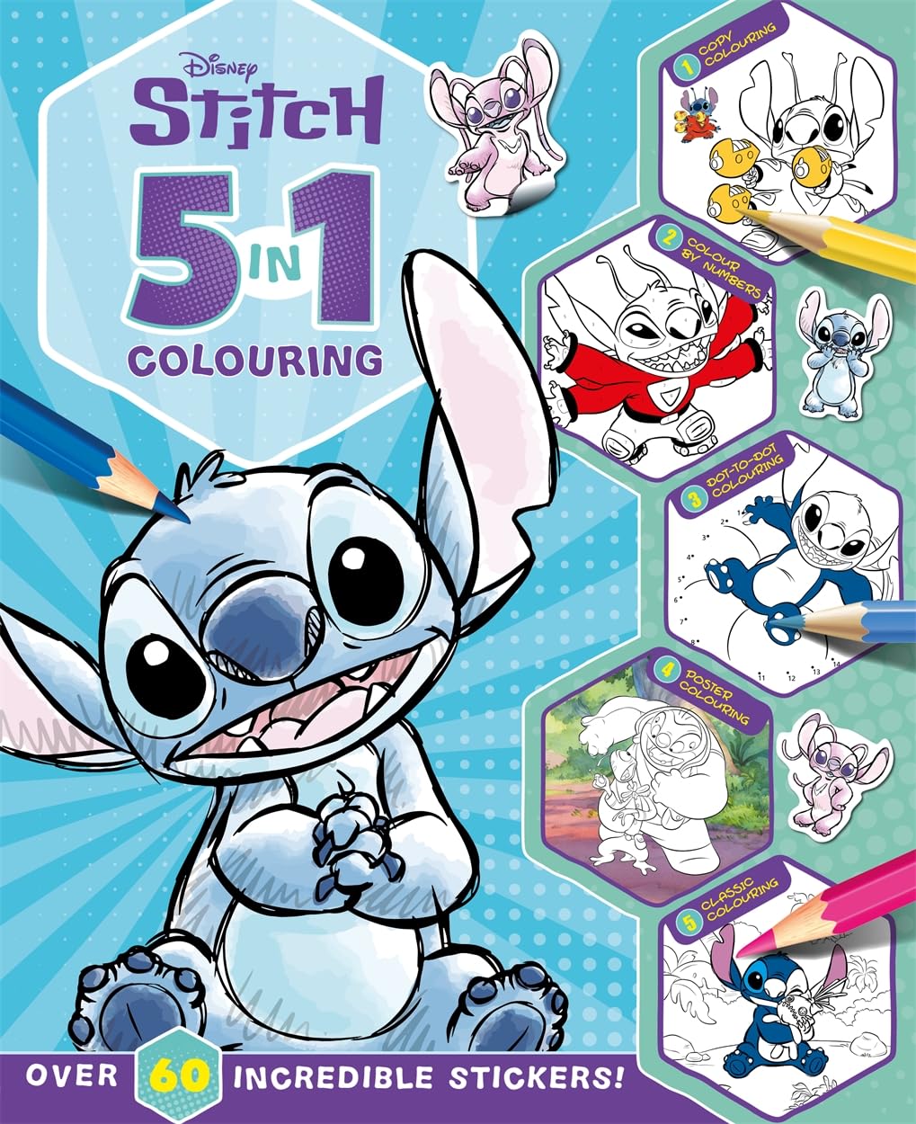 Disney Stitch: 5 in 1 Colouring (With dot-to-dot, colour-by-numbers ...