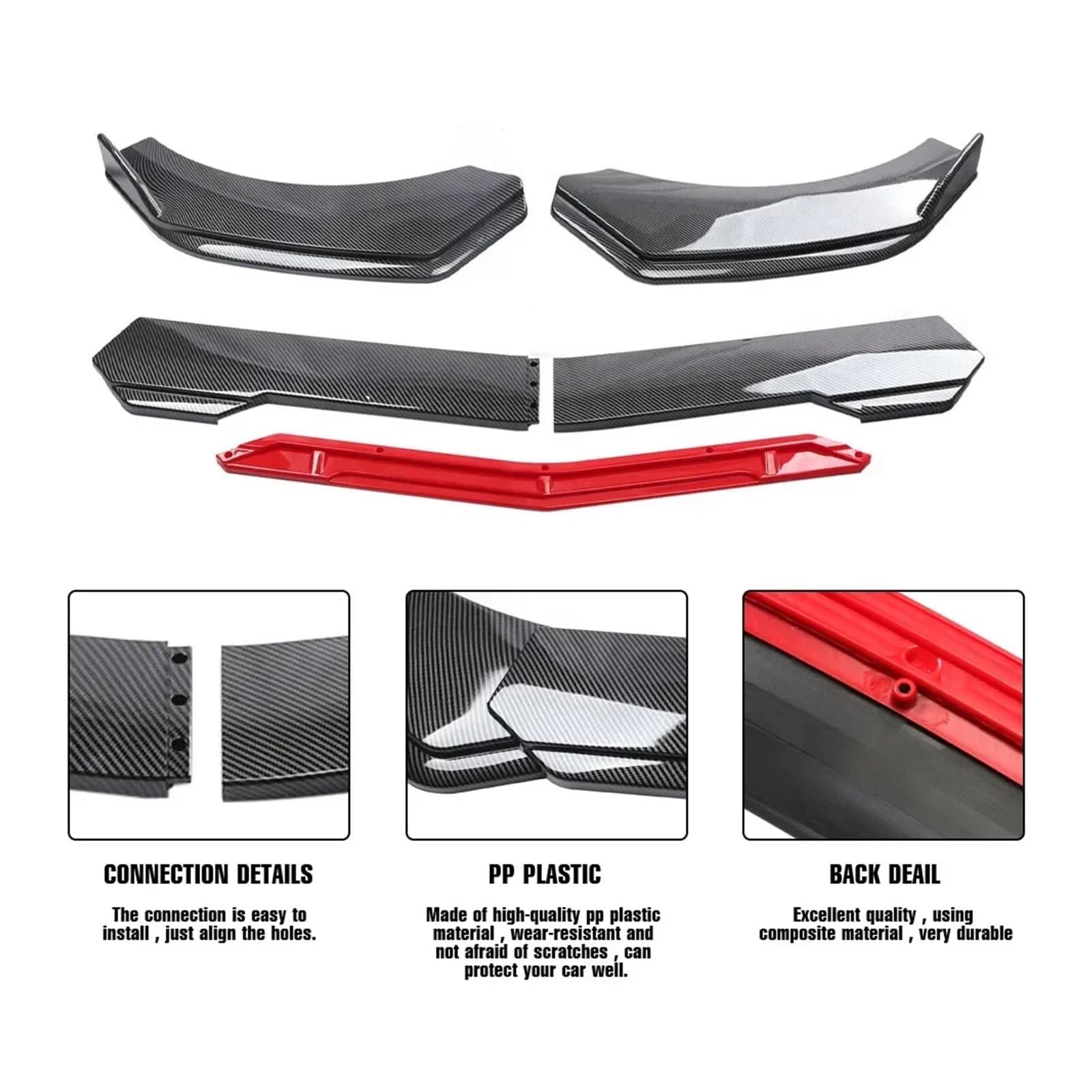 3-piece Bumper Lip Kit Sharp Gloss Black Front Bumper Lip Spoiler – 3 ...