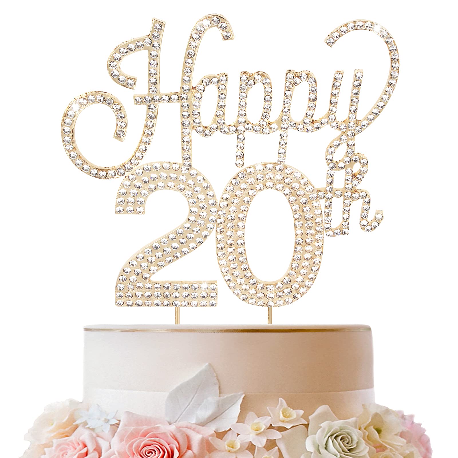 Happy 20th Birthday Gold Rhinestone Cake Topper Cheers To 20th ...