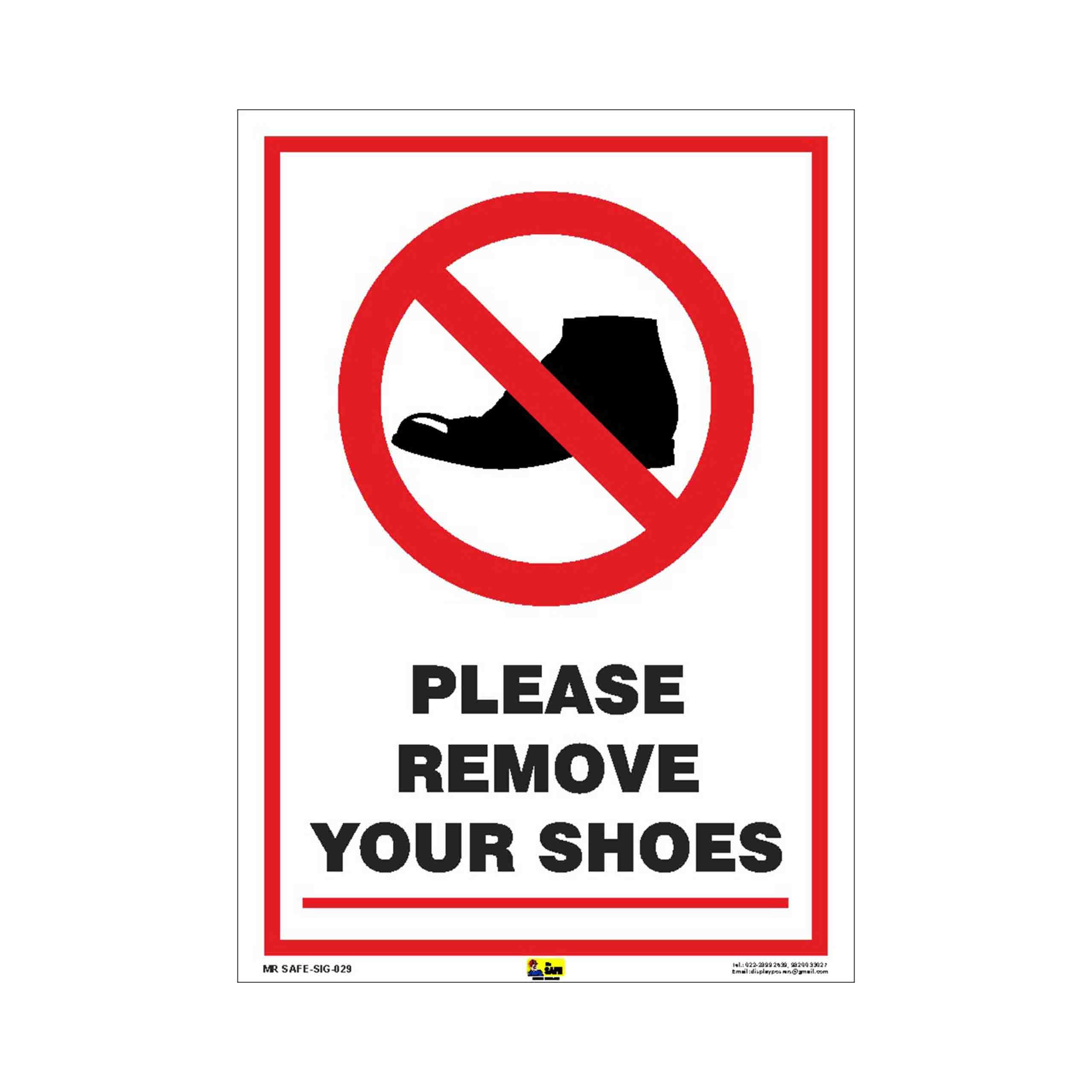 Mr. Safe - Remove Your Shoes Here Sign PVC Sticker A5 (5.8 inch X 8.2 ...