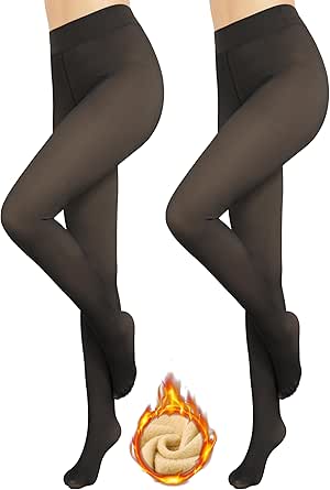 URATOT 2 Packs Women Winter Warm Sheer Tights Thick Fleece Pantyhose ...