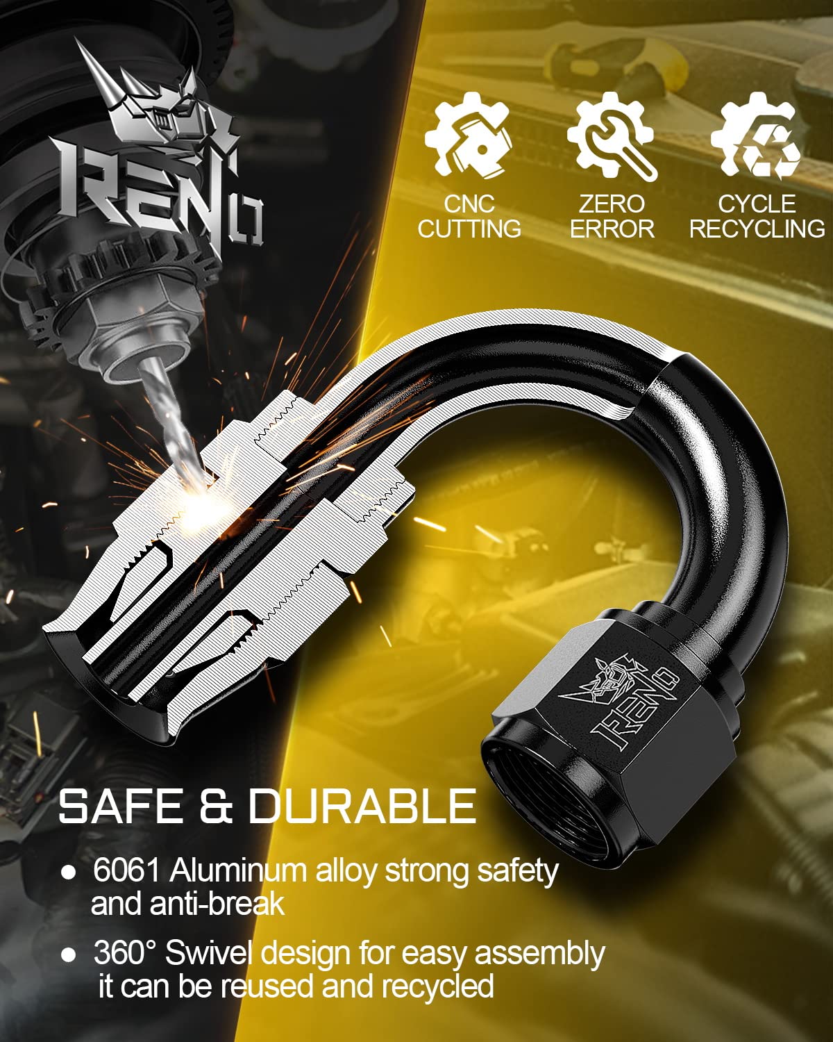 Snapklik.com : RENO PTFE Fuel Line Fitting Kit, E85 Nylon Braided Fuel ...