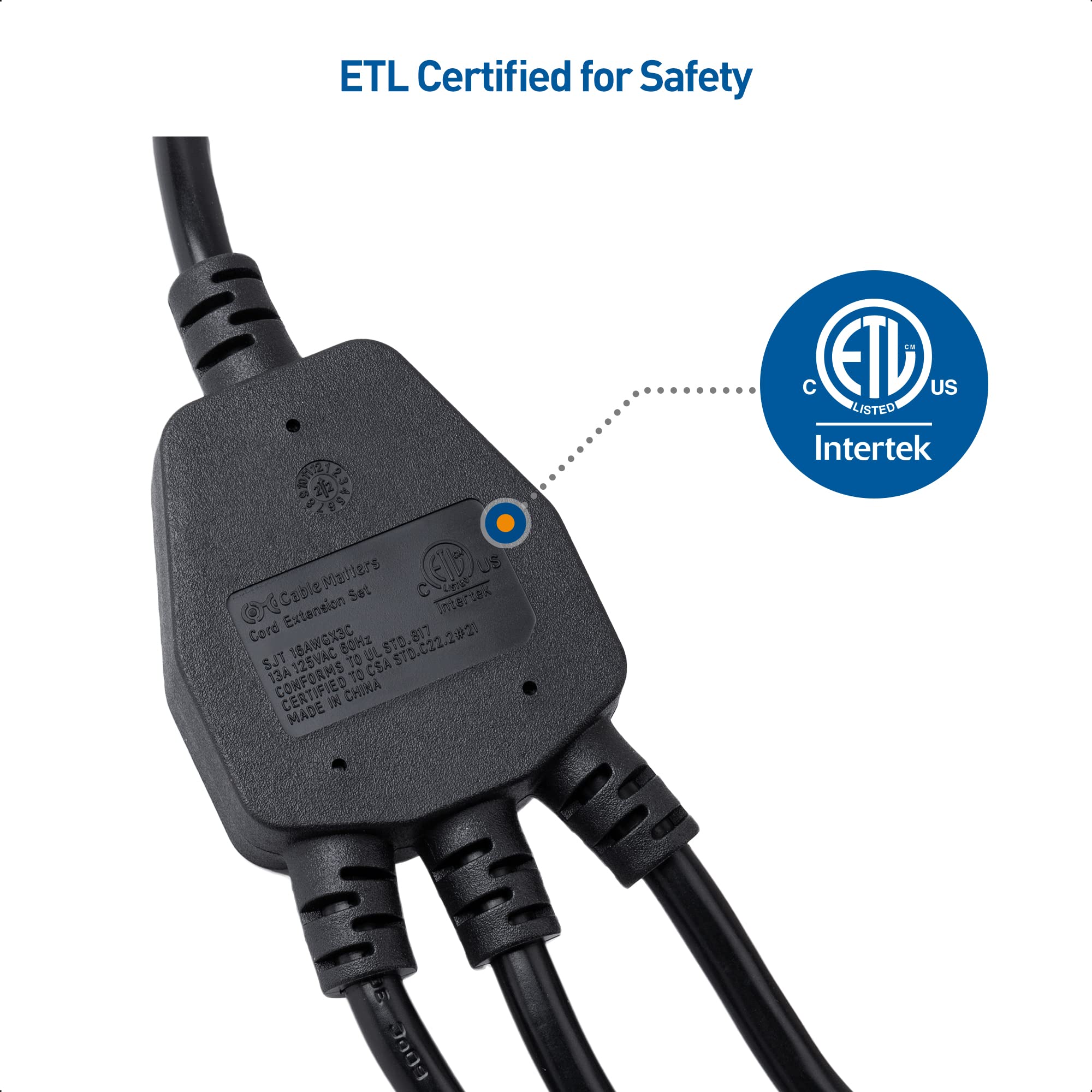 Snapklik.com : 2-Pack 3 Outlet Power Splitter Cord 1.5 Ft, ETL Listed ...