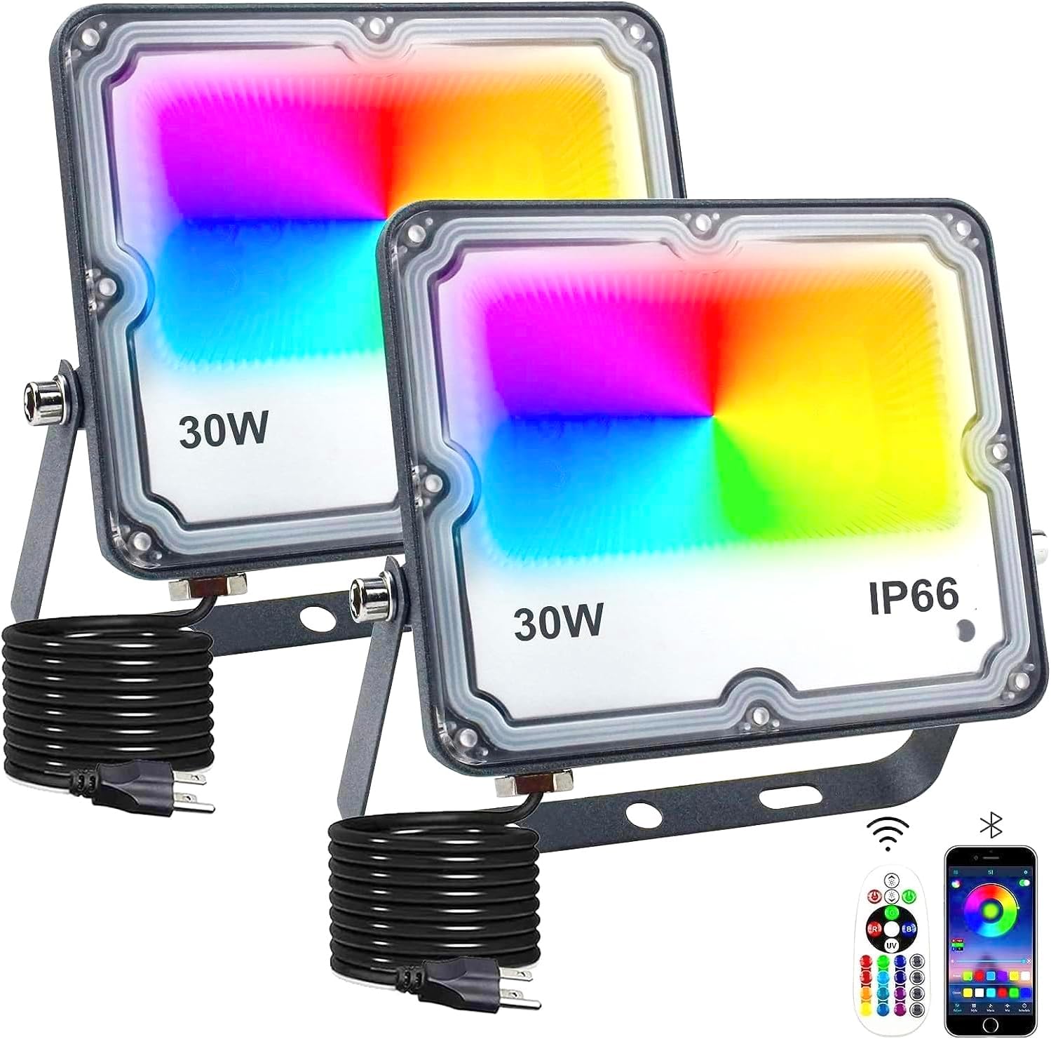 RGB Flood Lights, 30W Outdoor Color Changing Spot Landscape Light, 300W ...