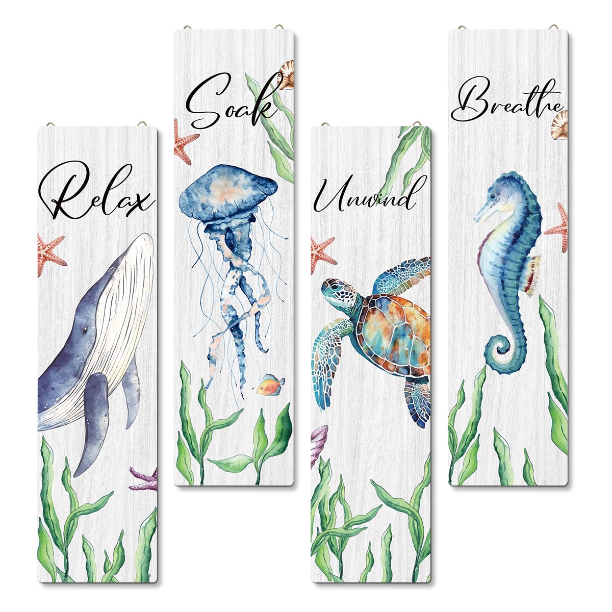 Amazon.com: Nautical Bathroom Decor, 4 Pieces Hanging Wall Plaques ...