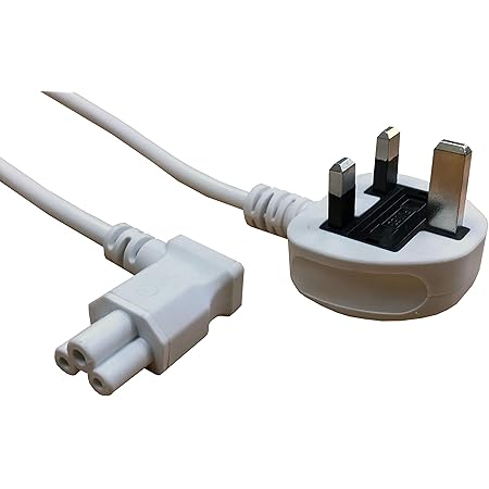 electrosmart 2m White C5 Clover Cloverleaf 90 Degree Angled Mains Cable ...