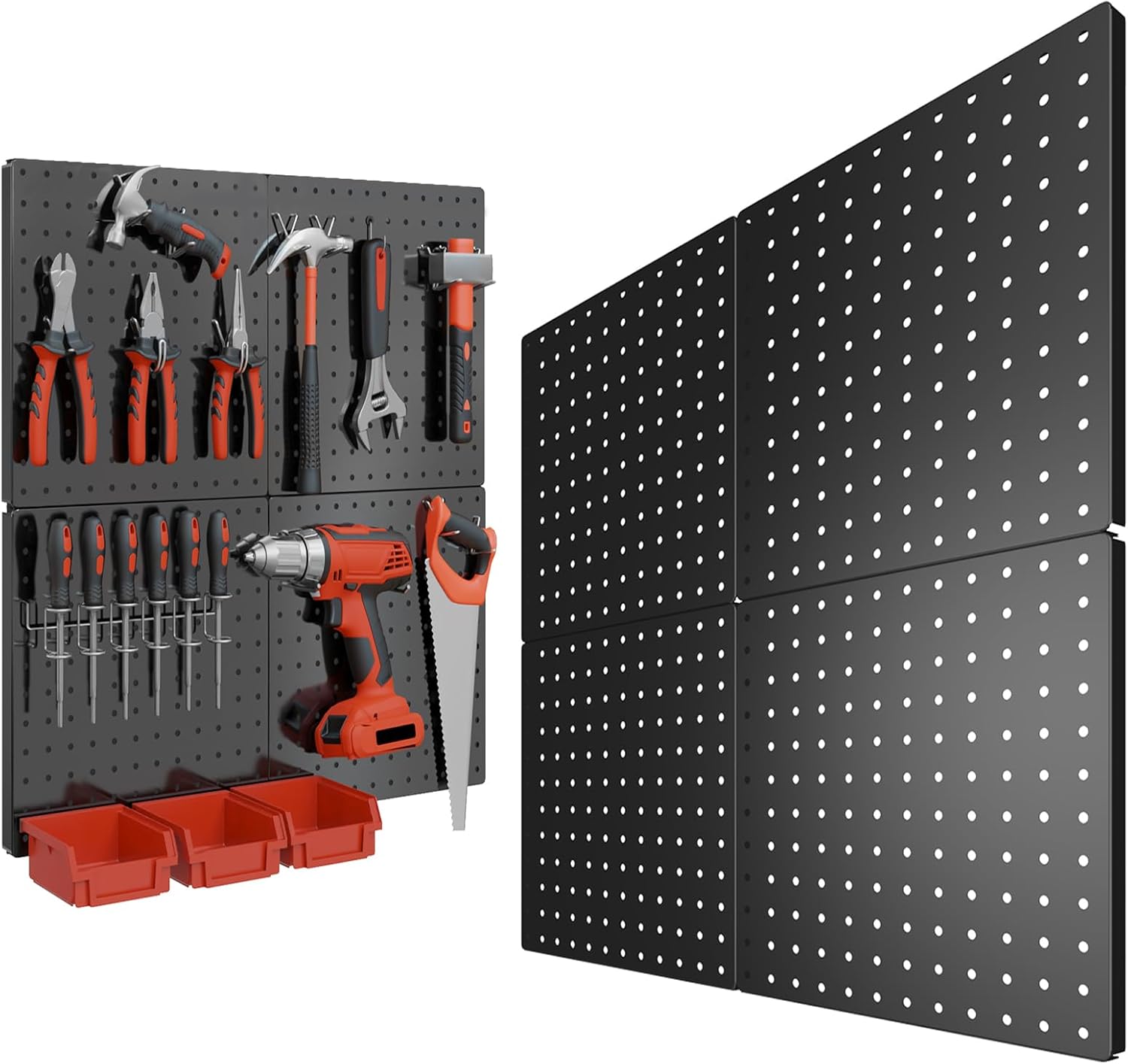 4PCS Heavy Duty Metal Pegboard Wall Organizer with Frame - Black ...