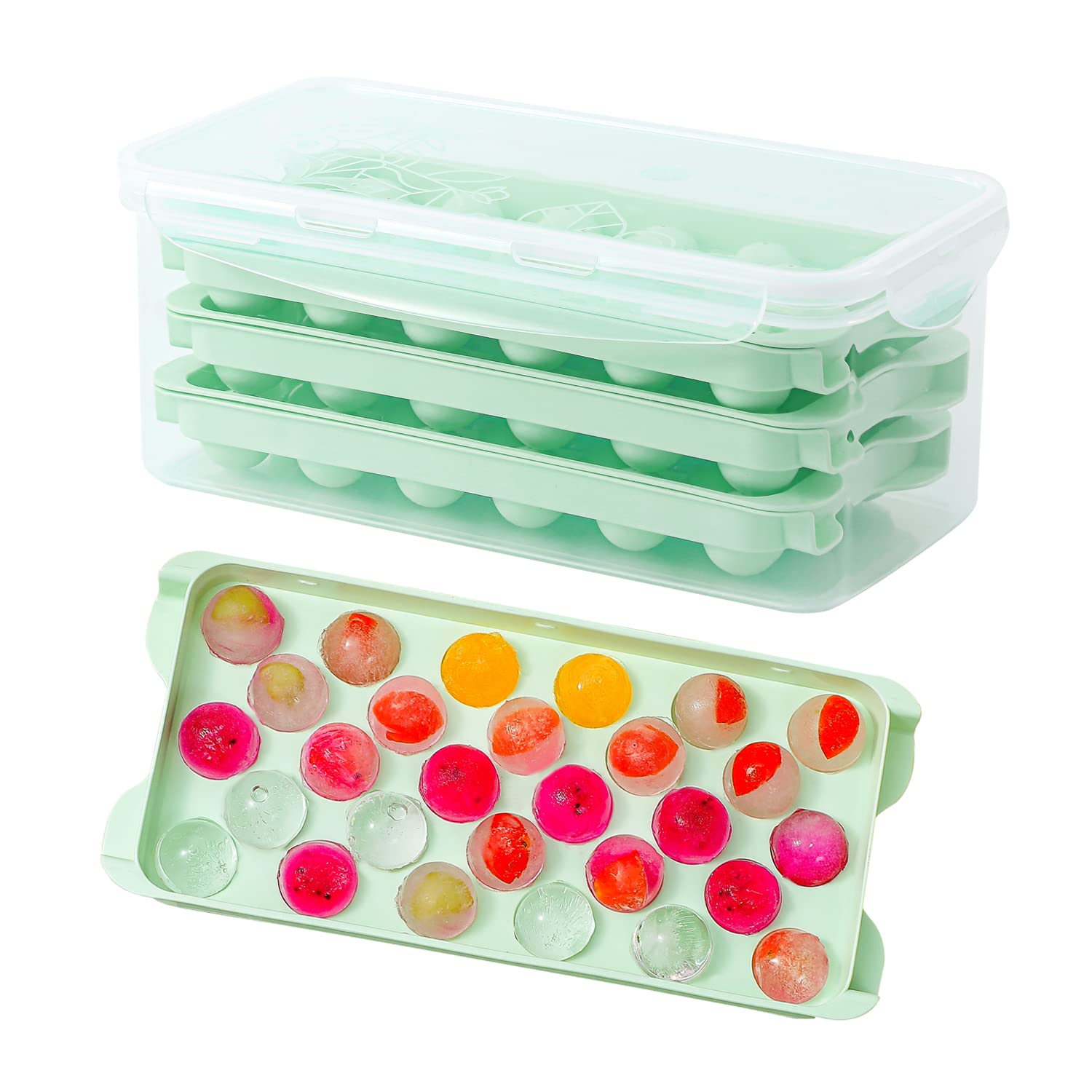 Round Ice Cube Tray Storage Bin and Lid, 3 Packs Ice Ball Maker for ...