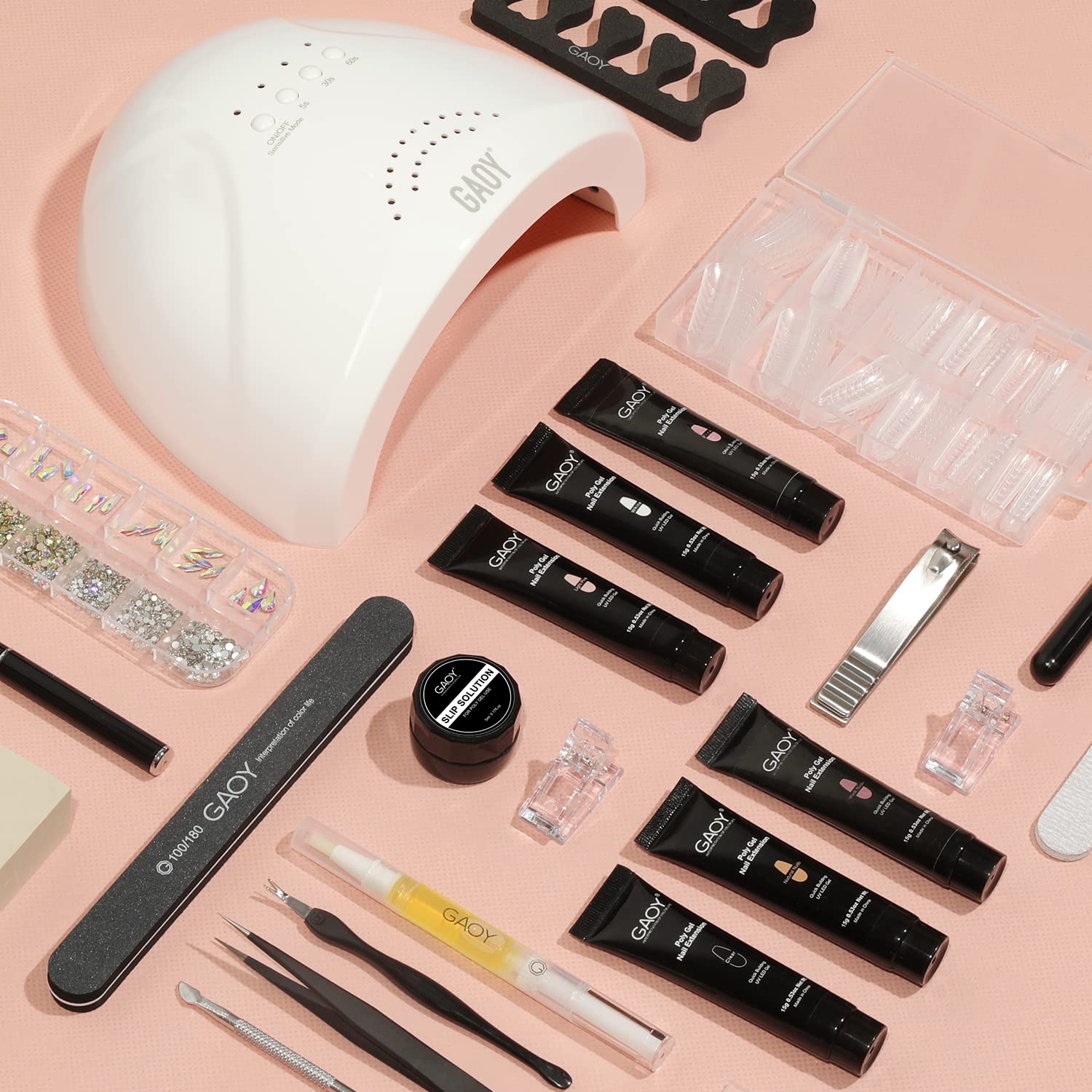 GAOY Poly Gel Nail Kit with Nail Lamp, 6 Pcs Builder Gel Nail Extension ...