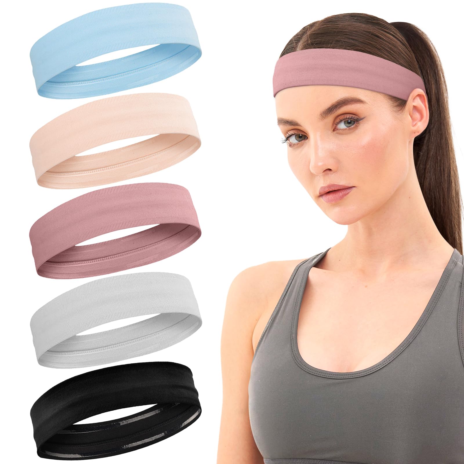 Amazon.com : 5 Pack Headbands for Women, Elastic Soft Fabric Non-Slip ...
