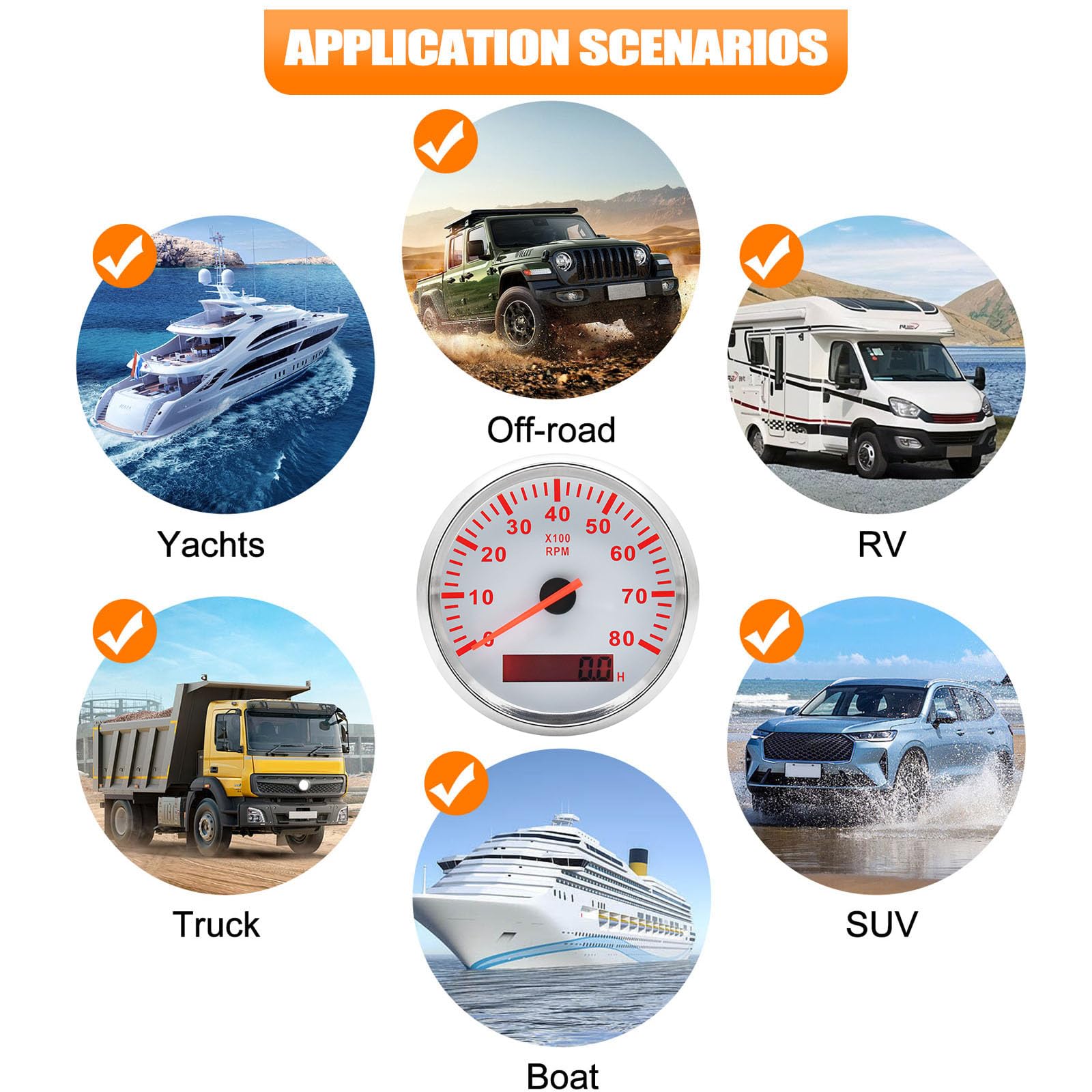 Snapklik.com : Geloo 85mm Boat Tachometer - Marine RPM Tachometer For ...