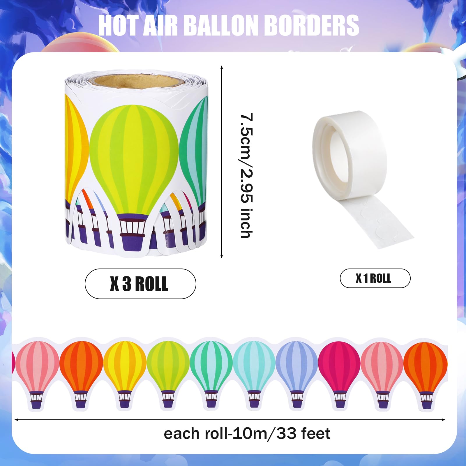 Snapklik.com : 99 Feet Hot Air Balloon Bulletin Board Borders Colorful ...