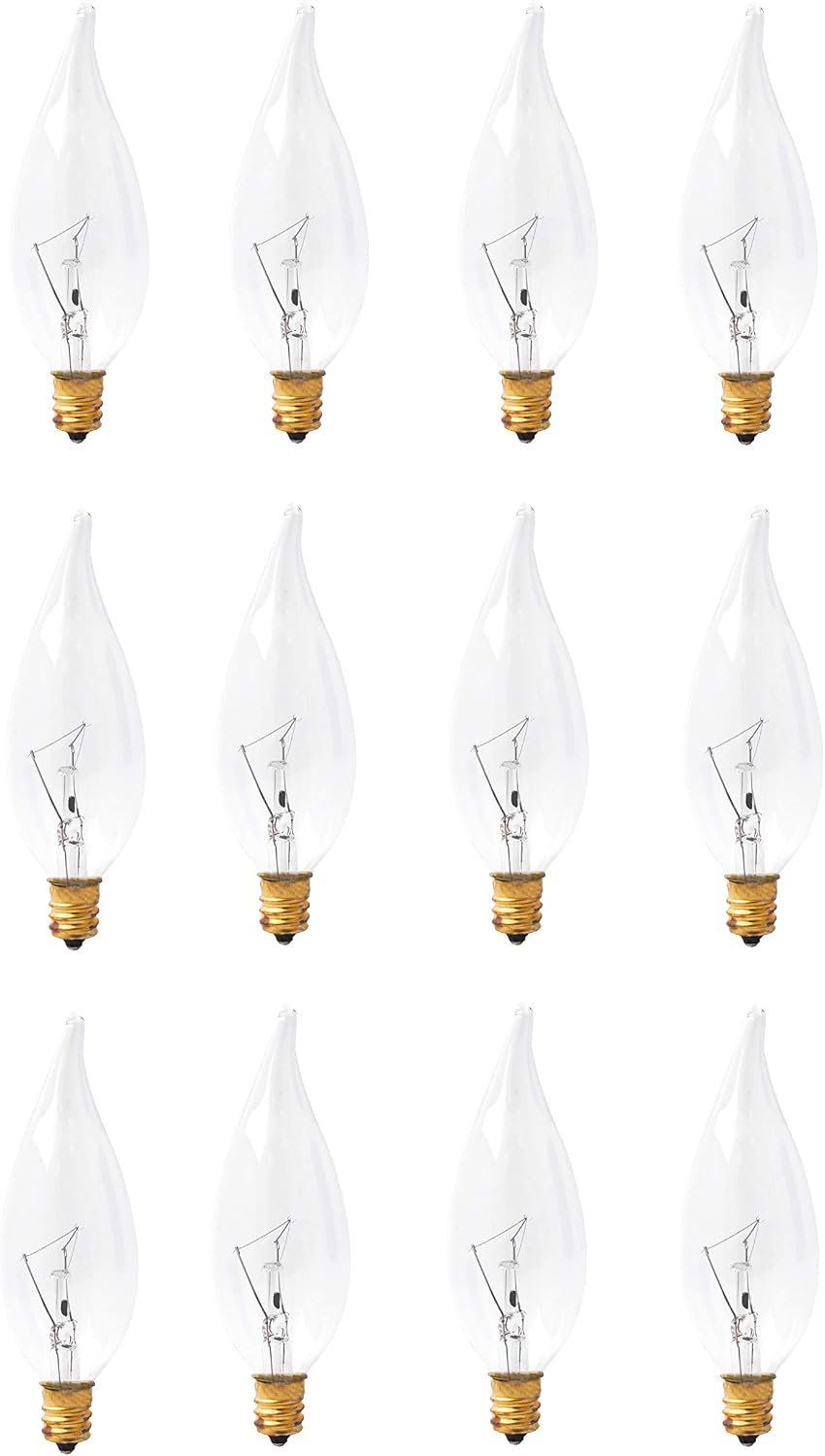 Mandala Crafts Pack of 12 E12 25W Flame Tip Candelabra Light Bulbs for ...