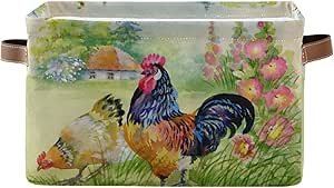 Amazon.com: ALAZA Watercolor Farm Rooster Large Storage Basket with ...