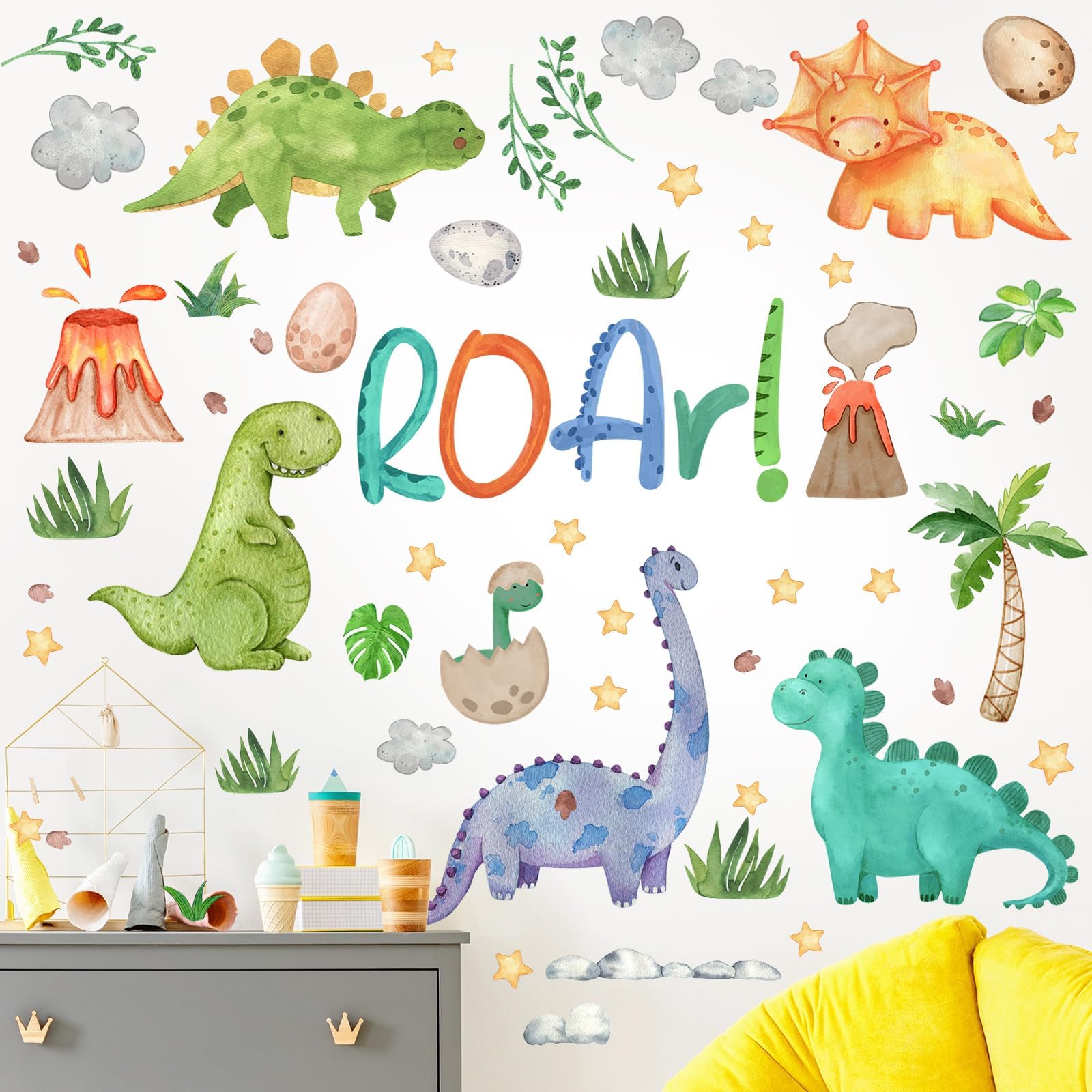 Amazon.com: Dinosaur Wall Decals Vinyl Cute Dinosaur Wall Stickers for ...