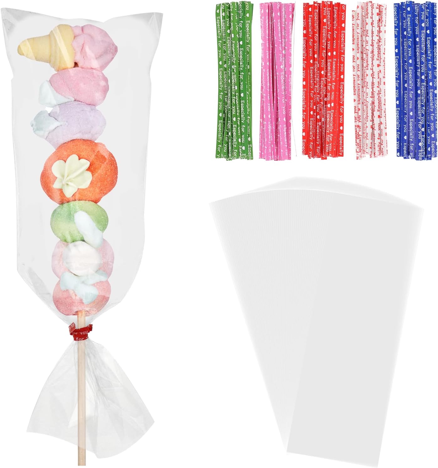 Amazon.com: Clear Candy Bags,100 Pcs 4x11 Inch Plastic Cookie Bags ...