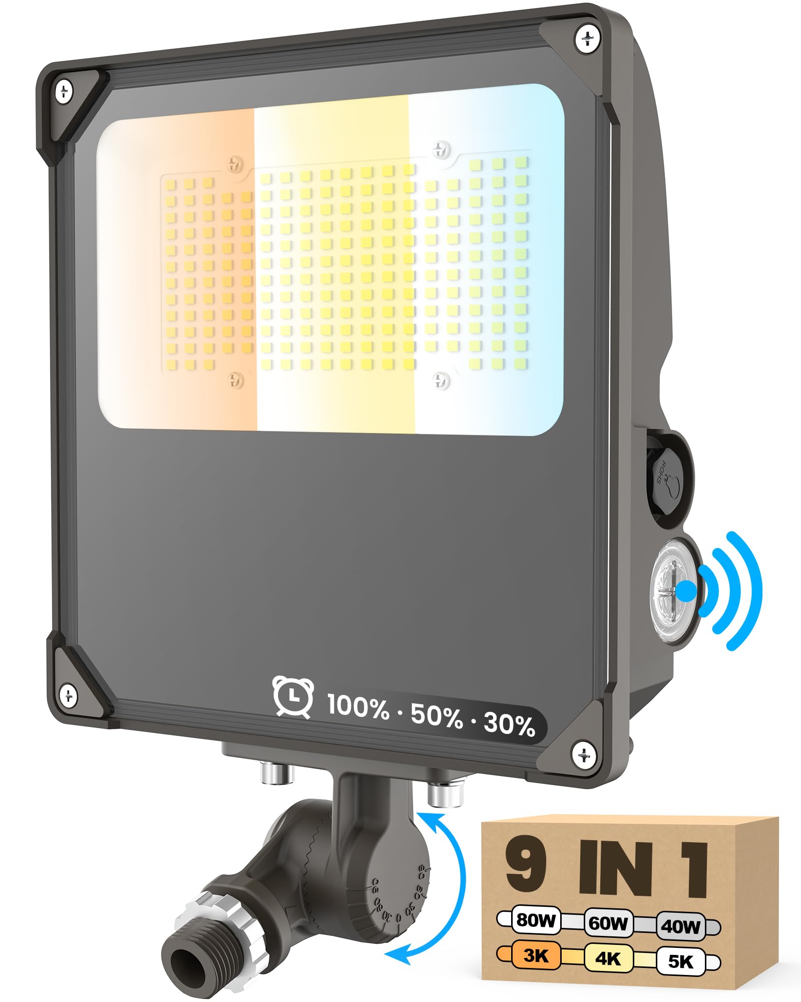 Amazon.com: YARBO LED Flood Light with Timer Dimming, 80W/60W/40W ...