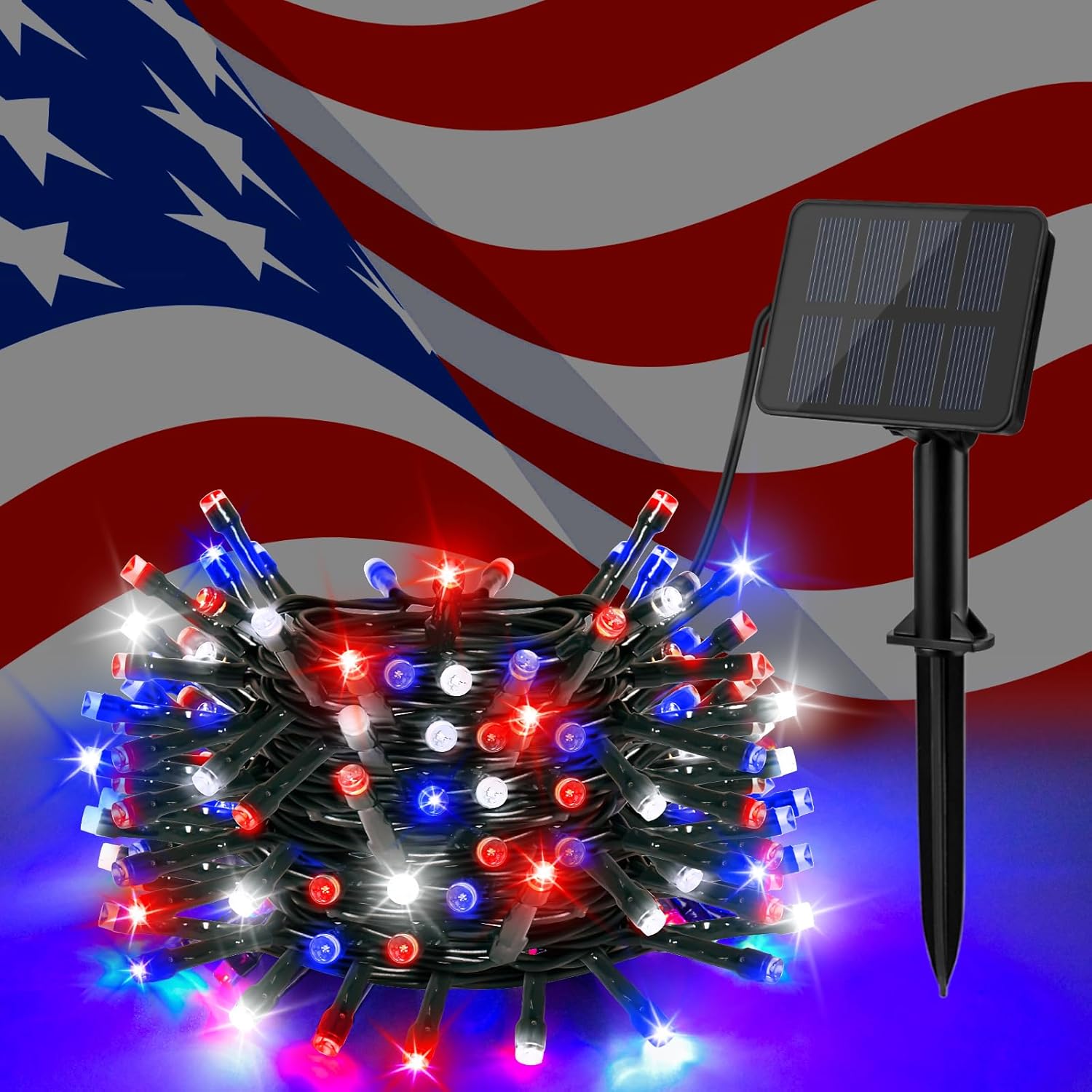cshare Red White and Blue Solar Lights, 4th of July Lights Waterproof ...