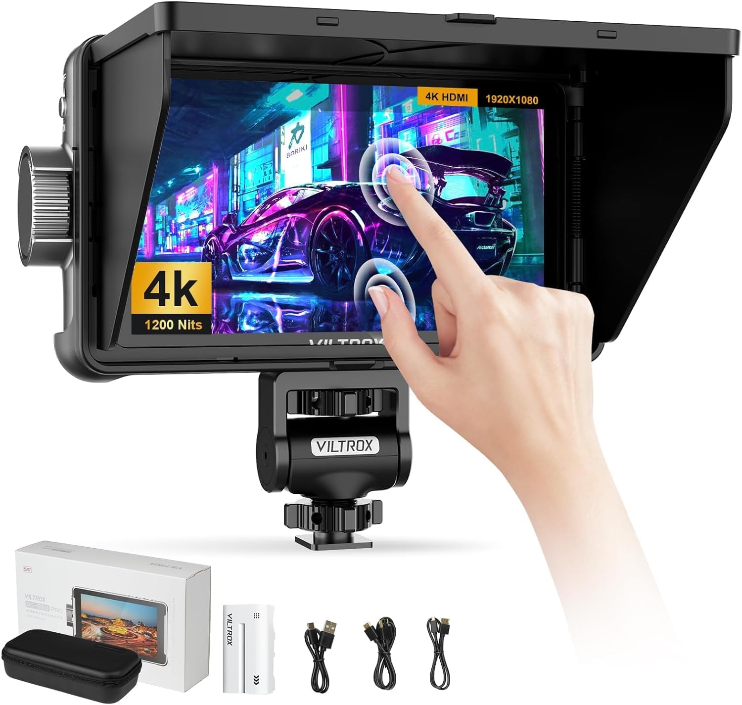 VILTROX DC-550 Camera Field Monitor, 1200Nit 5.5 inch 4K HDMI Camera ...