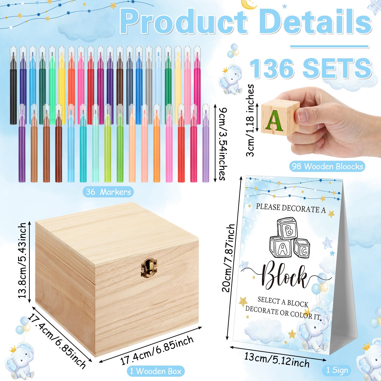Snapklik.com : Marsui 136 Pcs Baby Shower Blocks To Decorate Game Kit ...