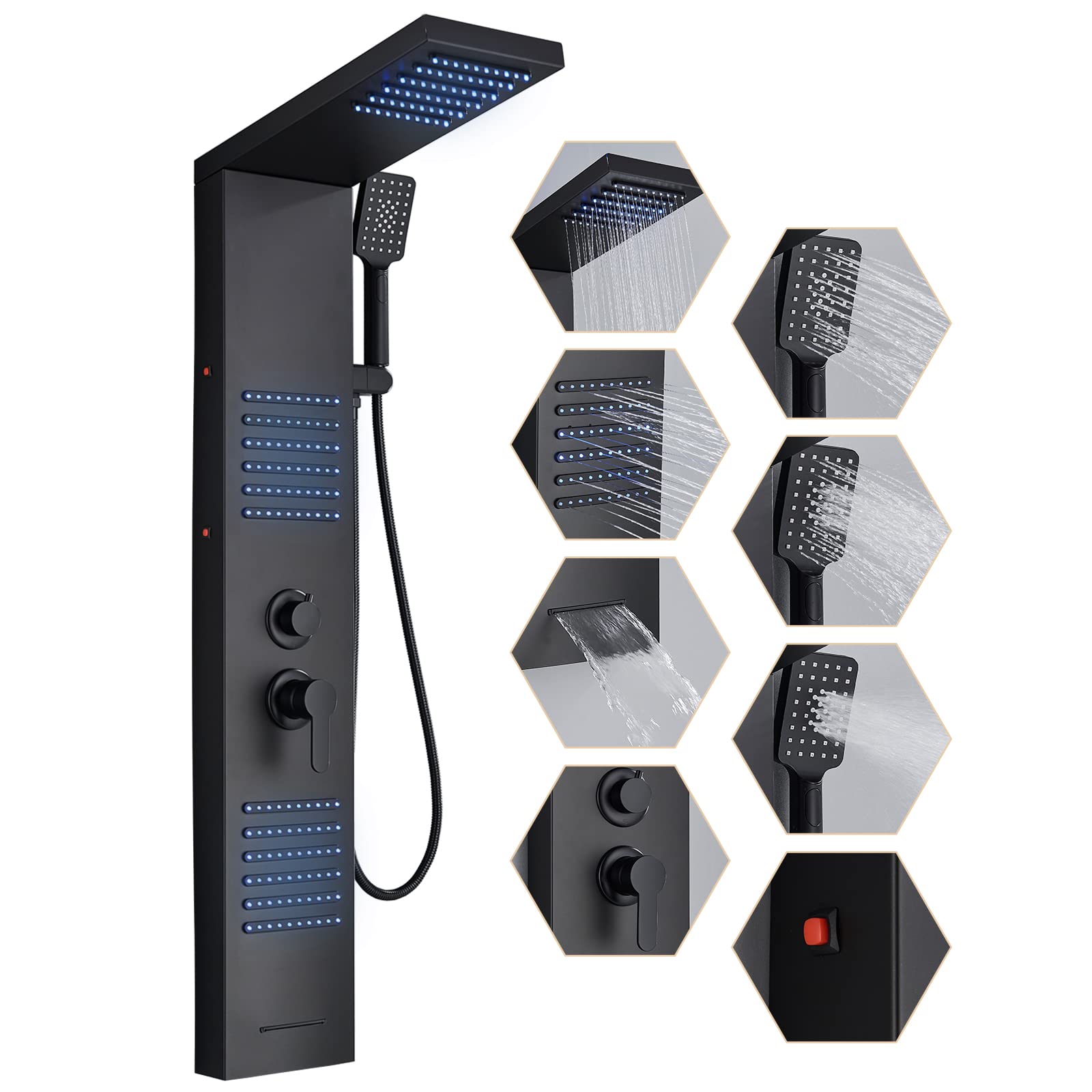 Shower Panel With Led Full Body Shower System Rain Shower | Desertcart KSA
